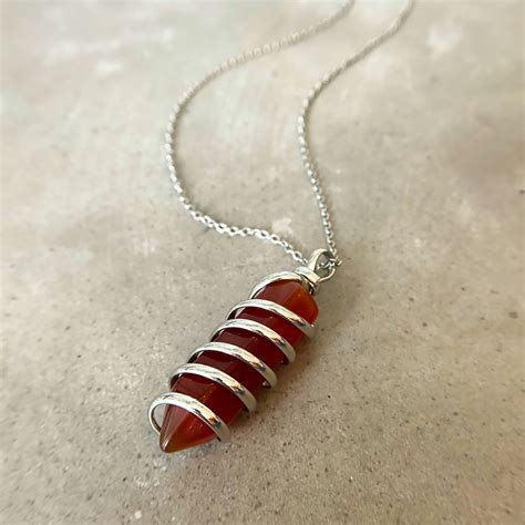 Carnelian Necklace Spiral Wrapped Real Carnelian Pendant