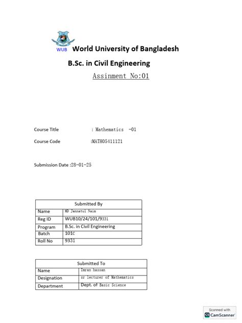 Mathematics 1 Assinment No 1 Pdf