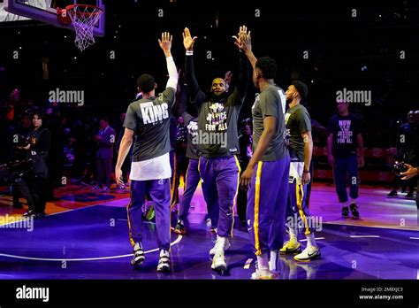 Los Angeles Lakers Forward Lebron James Center High Fives Teammates