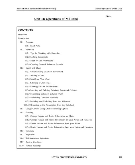 Basic Computer Skills Chapter 11 Unit 11 Operations Of Ms Excel Notes Unit 11 Operations Of