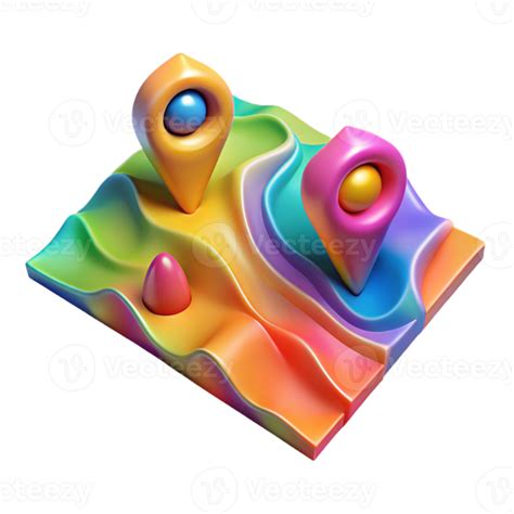 Dramatic Abstract Colorful Spectral Terrain Map With Markers Cutout Professional 60345629 Png