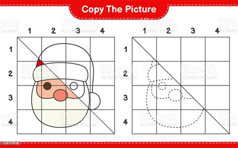 그림을 복사 그리드 라인을 사용하여 산타 클로스의 사진을 복사합니다 교육 어린이 게임 인쇄 워크 시트 벡터 일러스트레이션 0명에 대한 스톡 벡터 아트 및 기타 이미지