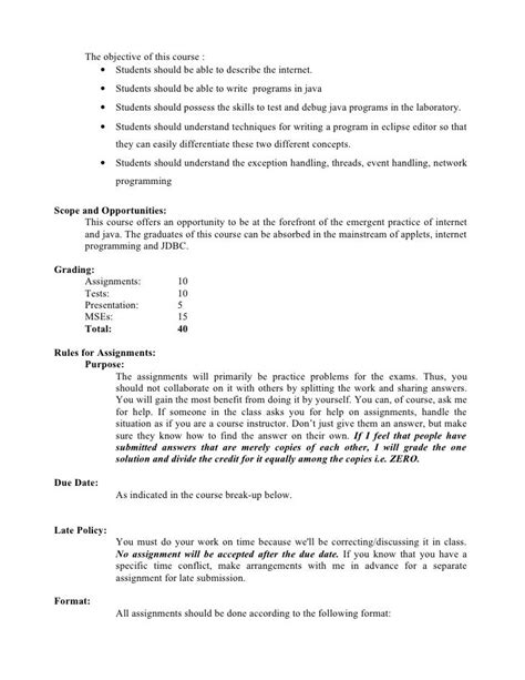 Internet And Java Course Breakup