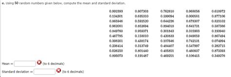 Solved E Using 50 Random Numbers Given Below Compute The