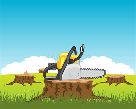 Chainsaw On Stump Tree Stock Vector Illustration Of Landscape 67581073