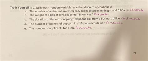 Solved Try It Yourself 4 Classify Each Random Variable As