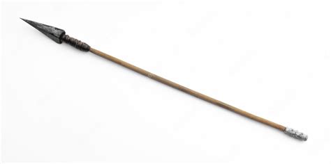 Traditional Spear Historical Weapon With Metal Tip And Ornate Butt