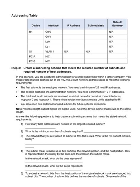 Solved Addressing Table Interface Ip Address Subnet Mask