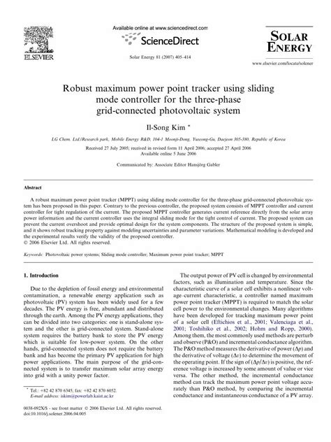 Pdf Robust Maximum Power Point Tracker Using Sliding Mode Controller