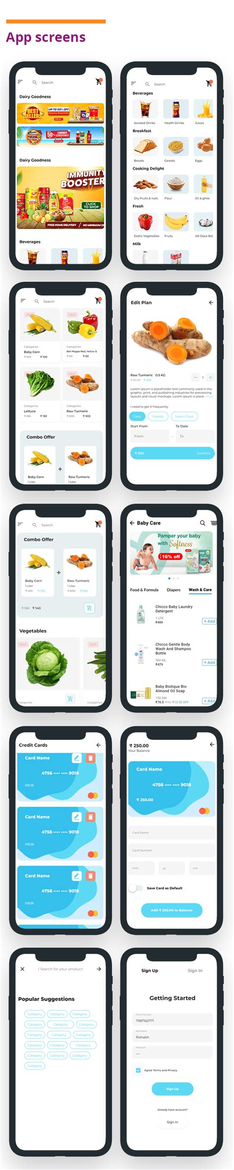 Milk Subscription Flutter App Ui Kit Grocery Water Vegetables Codemarket