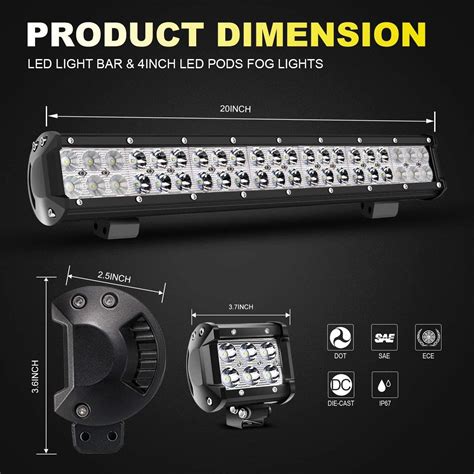 Turbo Sii Barra De Luz Led De 20 Pulgadas Con 2 Módulos Puntuales Cubos