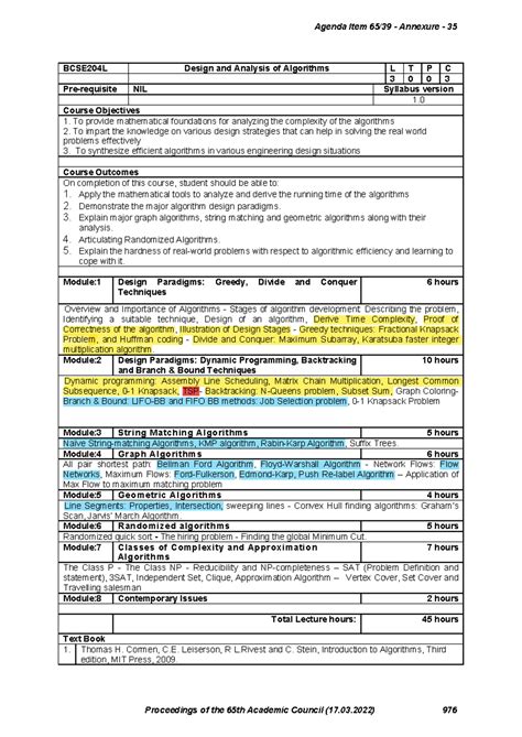 Bcse204l Design And Analysis Of Algorithms Th 1 Bcse204l Design And