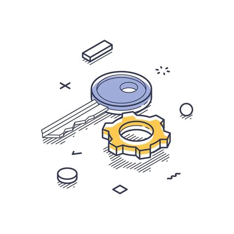Isometric Line Art Icon Representing Internet Security With Key And
