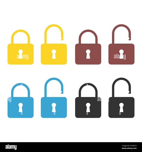 Set Of Lock Classic Design Icon Keyhole Web Button Shape Secure Vector Illustration Stock
