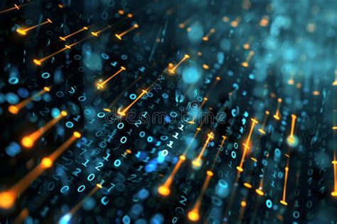 Digital Binary Code Cascading With Glowing Orange Accents Stock