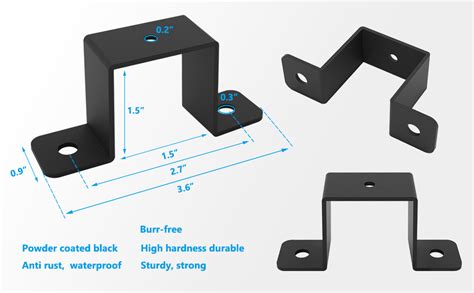 Wpbhk4 Pcs Square Tube Strap Clamp Strap Post Ties Black Deck Fence Post Tie Bracket Square