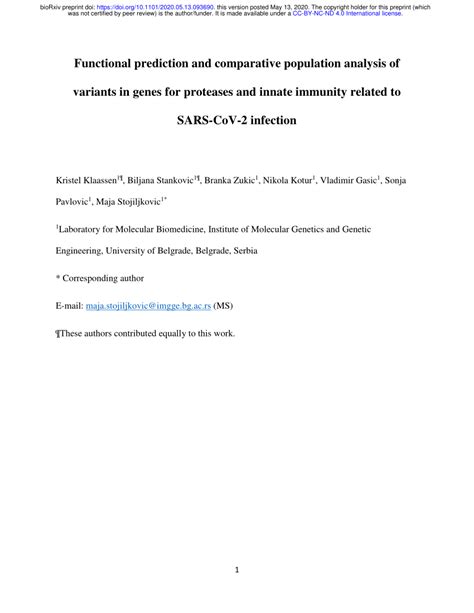 Pdf Functional Prediction And Comparative Population Analysis Of Variants In Genes For