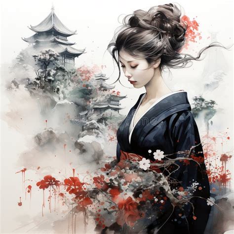 Hand Drawn Japanese Sumi E Artwork For Sale Stock Illustration Illustration Of Gouache Monets