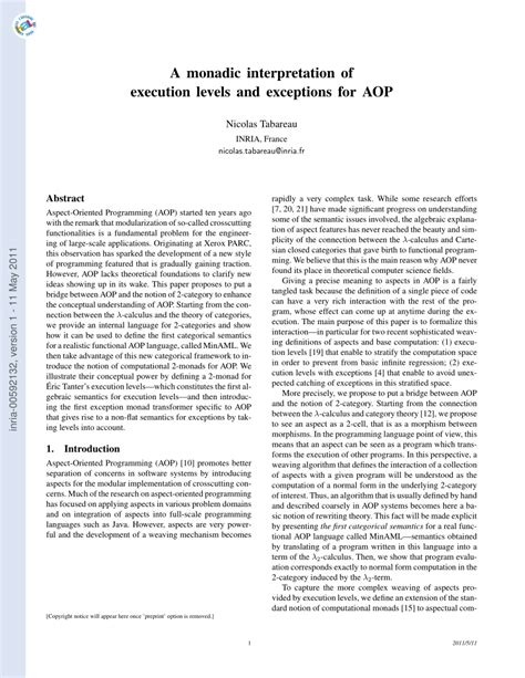 Pdf A Monadic Interpretation Of Execution Levels And Exceptions For Aop