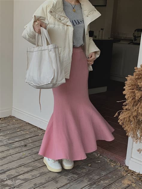 10 컬러 니트 머메이드 스커트 하이웨스트 허리밴딩 슬림핏 단색 인어공주 롱 니트치마 도톰한 쫀쫀니트 탄탄니트 긴치마