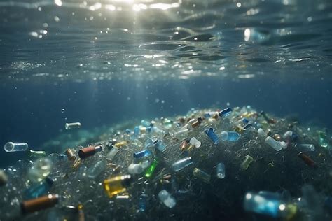 Premium Ai Image Plastic Bottles And Microplastics Floating In The Ocean