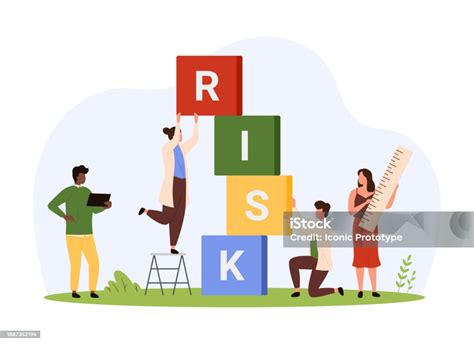 비즈니스 위험 평가 작은 사람들이 큐브의 위험이라는 단어로 균형 구조를 구축합니다 개념에 대한 스톡 벡터 아트 및 기타 이미지 개념 검사 보기 결정 Istock