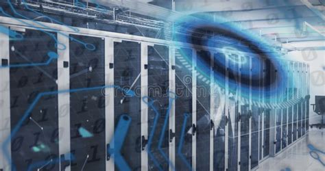 Image Of Scope Scanning And Data Processing Over Computer Servers In Background Stock Image