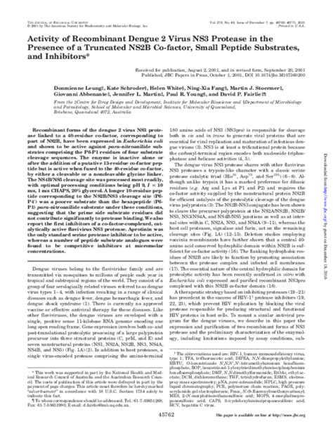 Pdf Activity Of Recombinant Dengue 2 Virus Ns3 Protease In The