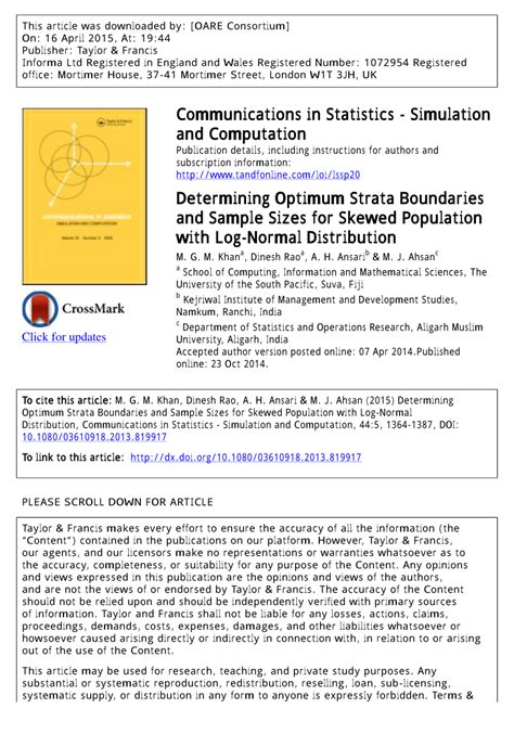 Pdf Determining Optimum Strata Boundaries And Sample Sizes For Skewed Population With Log