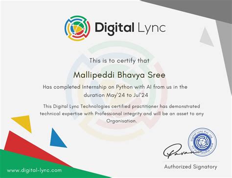 Bhavya Sree On Linkedin Internship Python Machinelearning Digitallync Careergrowth
