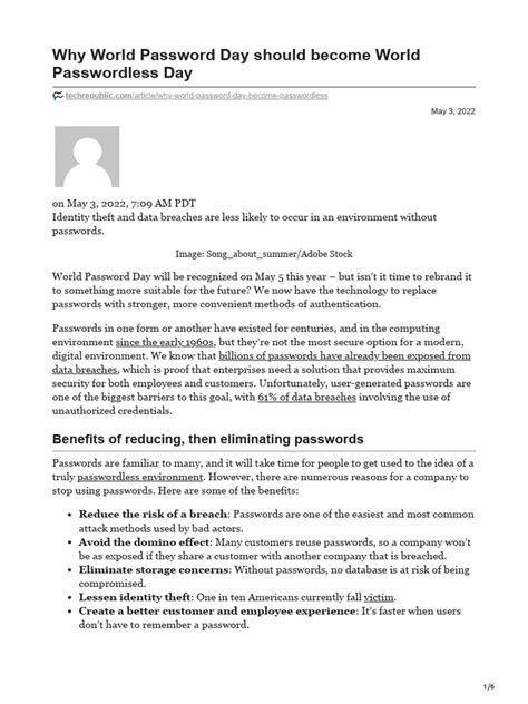 Why World Password Day Should Become World Passwordless Day Pdf Password Authentication