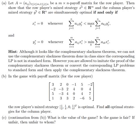 Solved A Let A Aij Im Jn Be A Mn Payoff Matrix Chegg Com