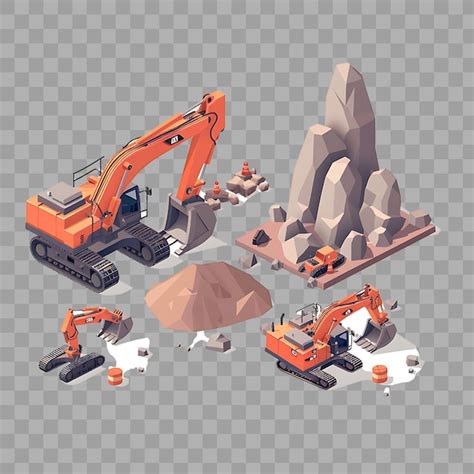 premium psd mining site scene with excavators and piles of rock simple r isometric 3d render
