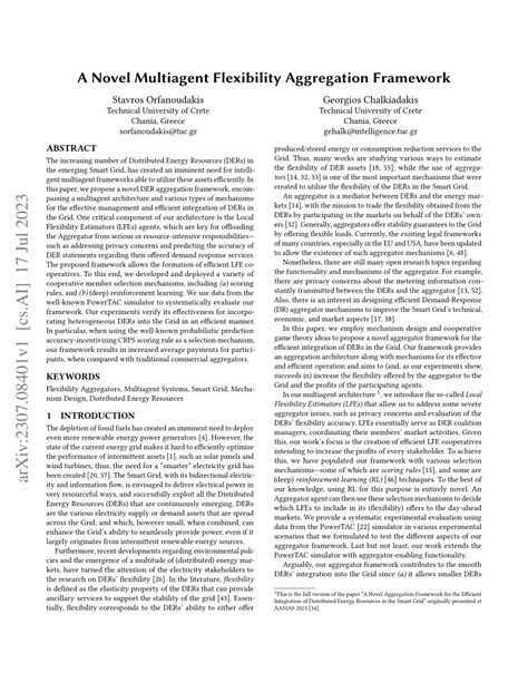 Pdf A Novel Multiagent Flexibility Aggregation Framework