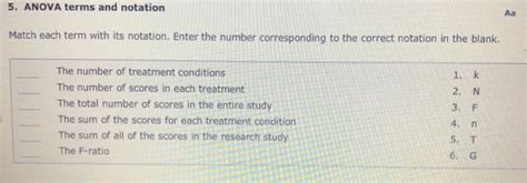 Solved ANOVA Terms And Notation Aa Match Each Term With Chegg Com