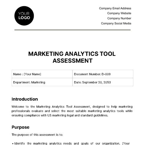 Free Marketing Analytics Tool Assessment Template To Edit Online