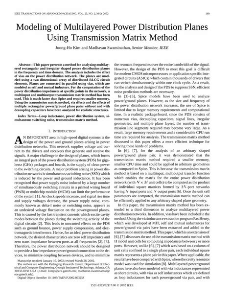 Pdf Modeling Of Multilayered Power Distribution Planes Using