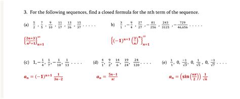 Solved For The Following Sequences Find A Closed Formula Chegg