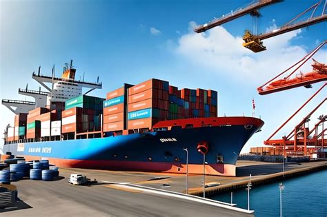 Premium AI Image Container Ship Being Loaded And Unloaded