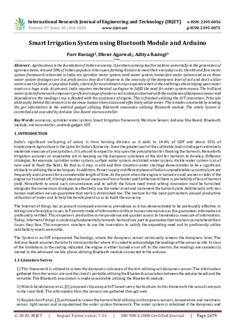 Pdf Irjet Smart Irrigation System Using Bluetooth Module And Arduino