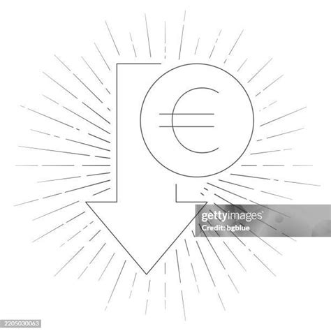 Euro Decrease Line Icon With Sunbursts On White Background High Res