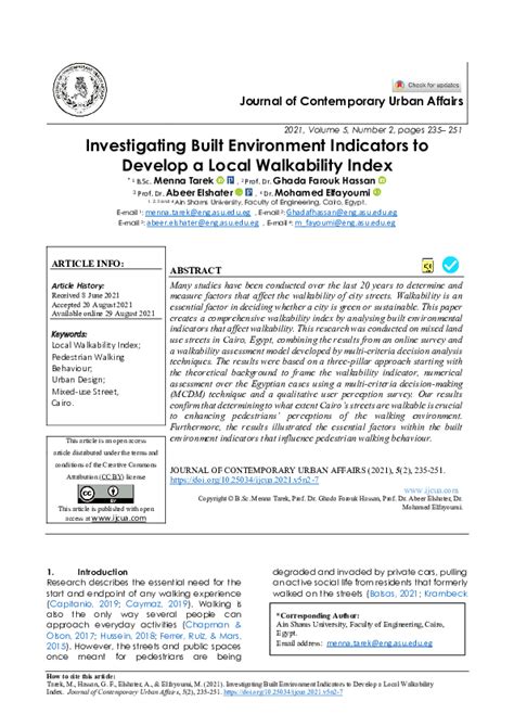 Pdf Investigating Built Environment Indicators To Develop A Local Walkability Index