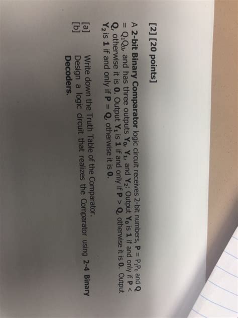 Solved 2 20 Points A 2 Bit Binary Comparator Logic