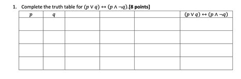 solved 1 complete the truth table for p vq p1 9 [8