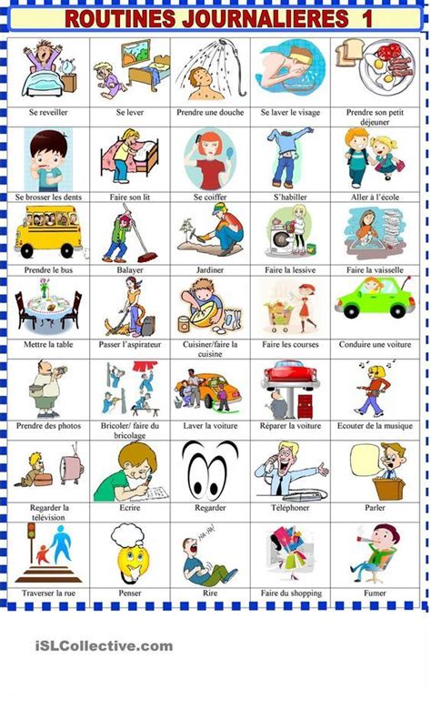 Routines Journalières 1 Pictogramme Enfant Pictogramme Routine Verbes Daction