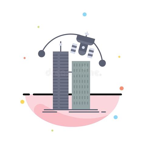 Building Smart City Technology Satellite Corporation Flat Color