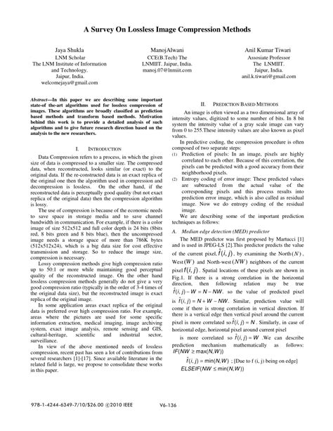 PDF A Survey On Lossless Image Compression Methods