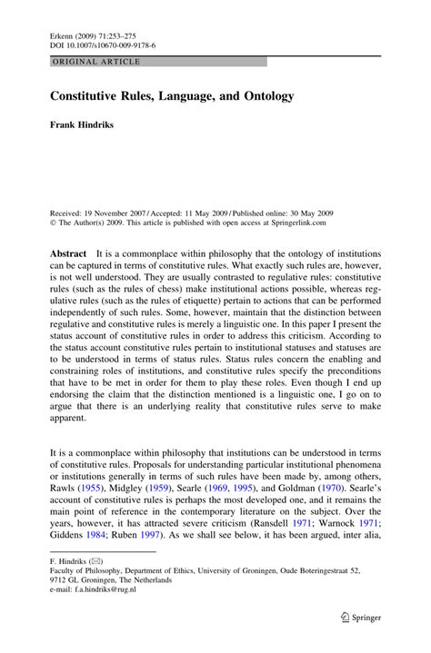 Pdf Constitutive Rules Language And Ontology