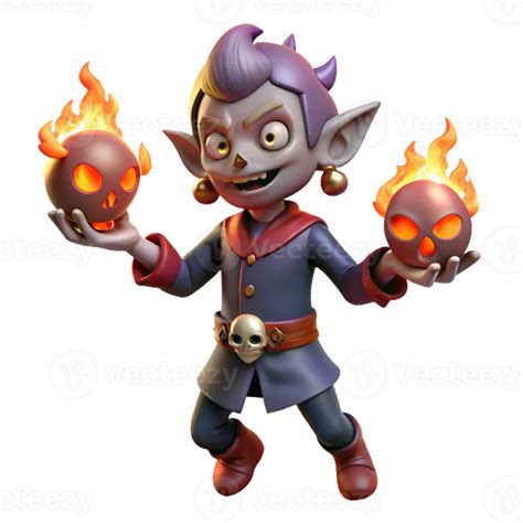 Vibrant Creative A Playful Imp Juggling Flaming Skulls Hellfire Lighting Dark Fantasy Art