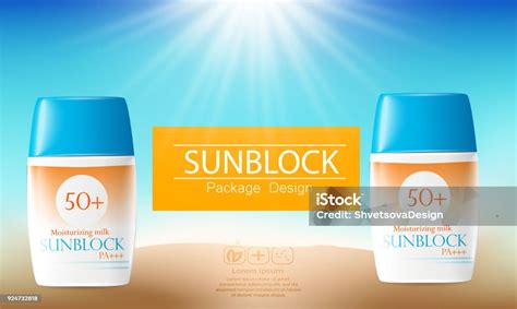 자외선 노출 광고 템플릿 태양 보호 화장품입니다 3d 일러스트 잡지 또는 광고에 대 한입니다 병 제품 로션 우유 크림 또는 액체와 함께 디자인 3차원 형태에 대한 스톡 벡터